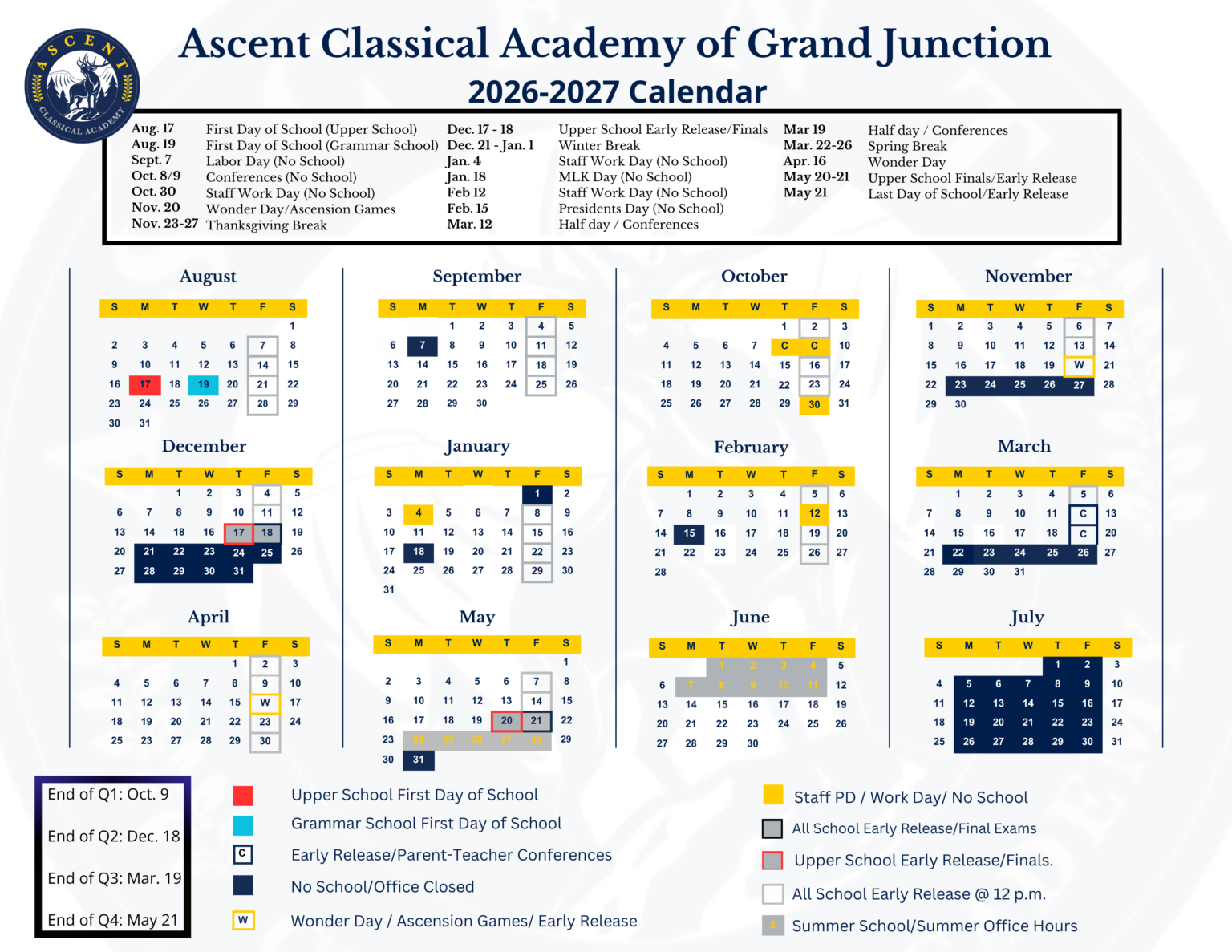 Calendar & Schedule - Grand Junction