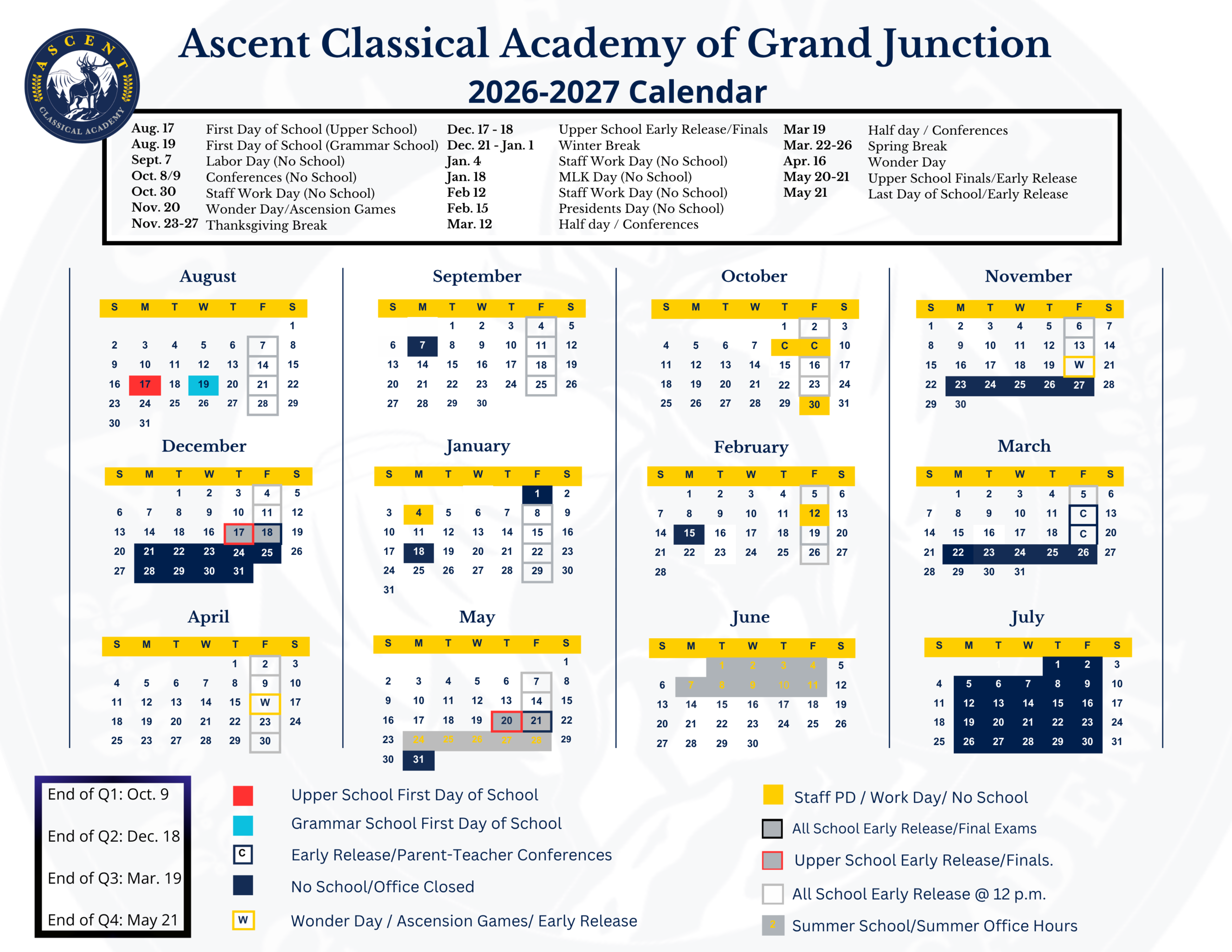 Calendar & Schedule - Grand Junction